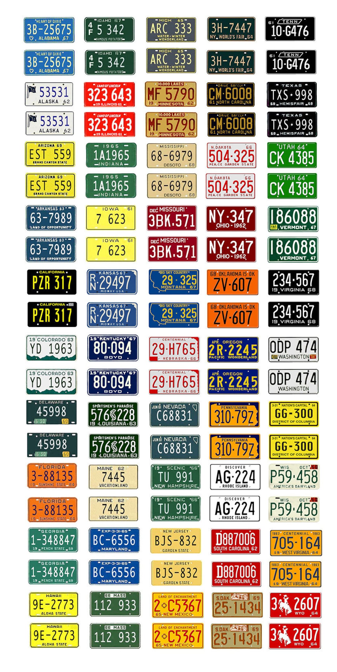 Scale Model Car Assorted USA License Plates State Tags 1960s 1960 1/18 ...