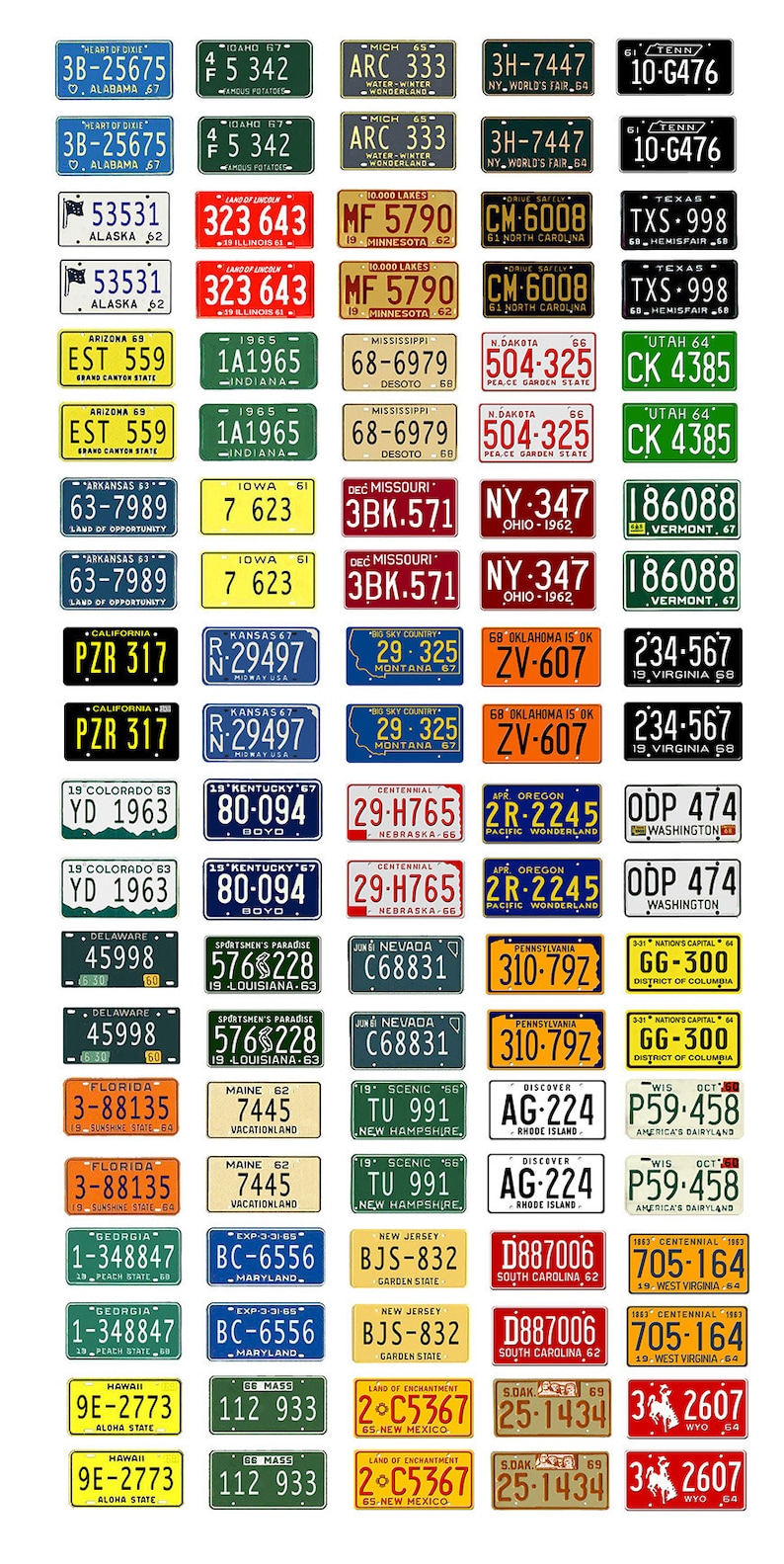 Scale Model Car Assorted USA License Plates State Tags 1960s 1960 1/18 ...