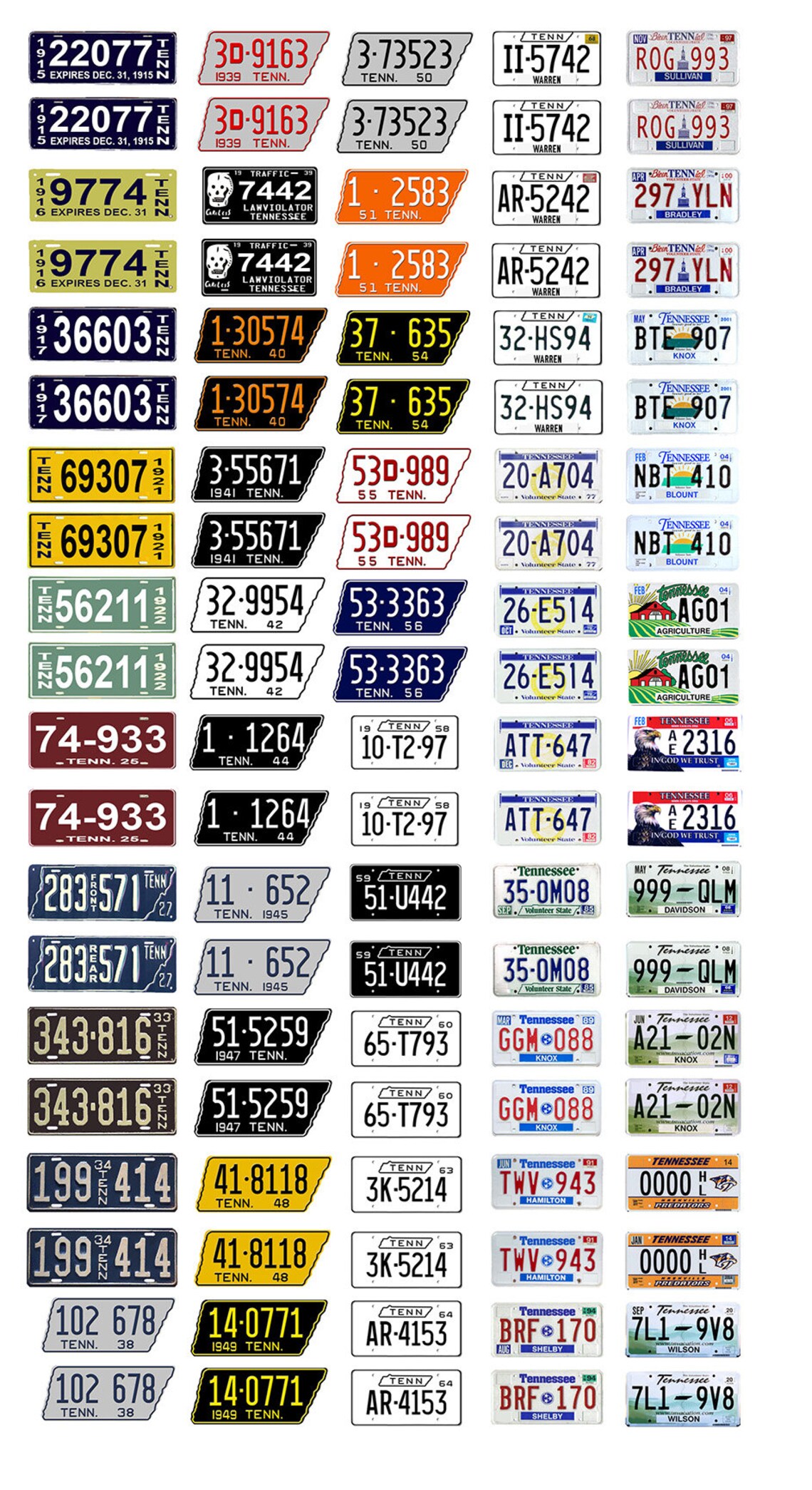 Scale Model Car Assorted USA License Plates Tennessee State Tags 1/18 1 ...