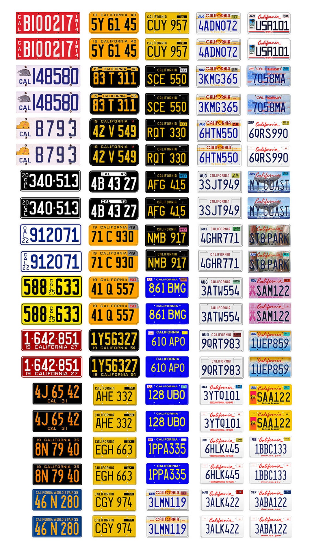 Scale Model Car Assorted USA License Plates California State Tags 1/18 ...