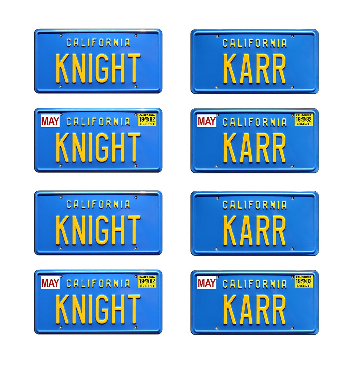 1/8 1/10 scale model car Knight Rider license plates California state tags
