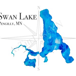 Custom Watercolor Lake Map Print: Personalized Lake House Decor - Etsy
