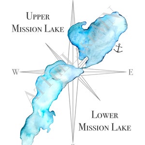 Custom Watercolor Lake Map Print: Personalized Lake House Decor - Etsy