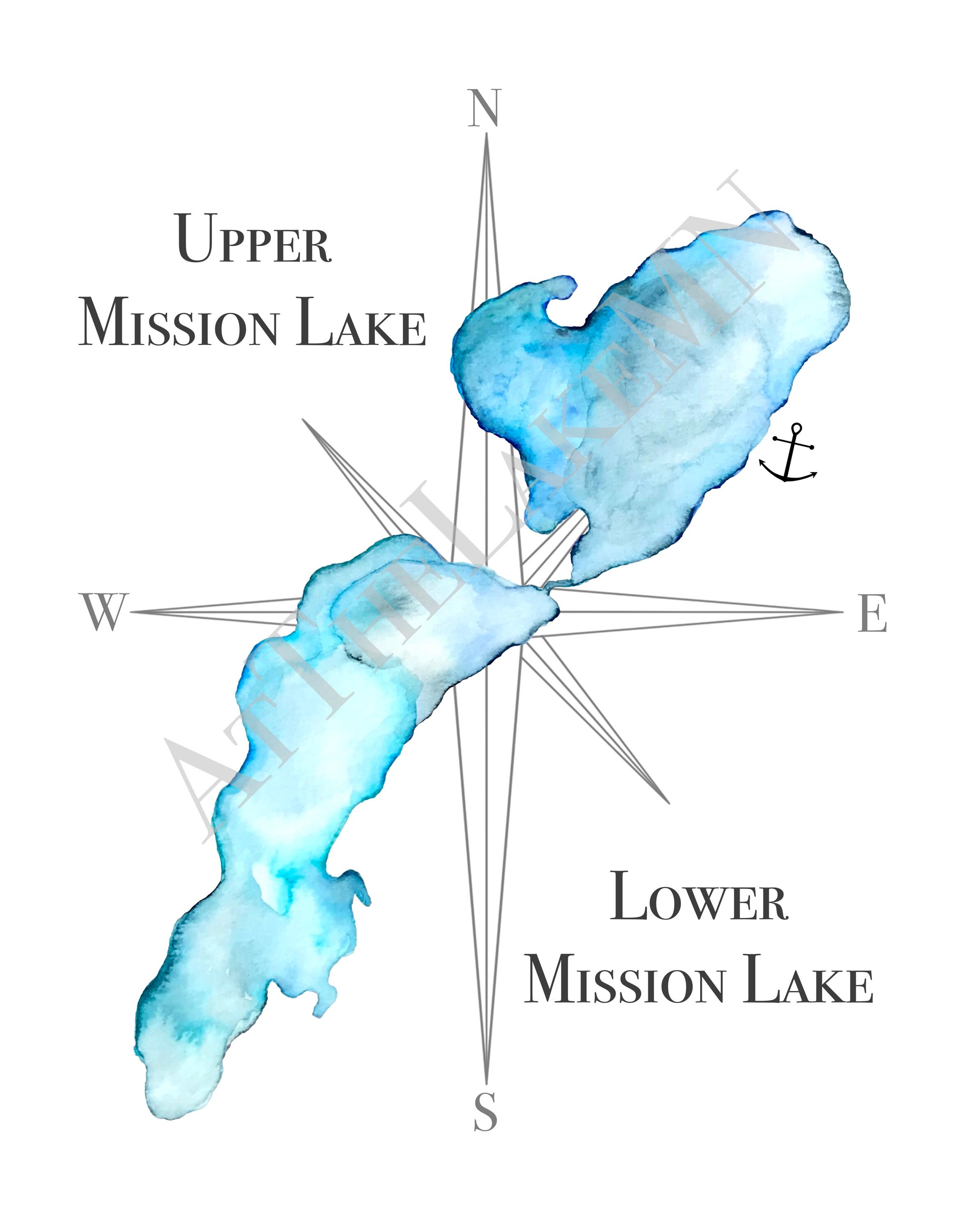 Custom Watercolor Lake Map Print: Personalized Lake House Decor - Etsy