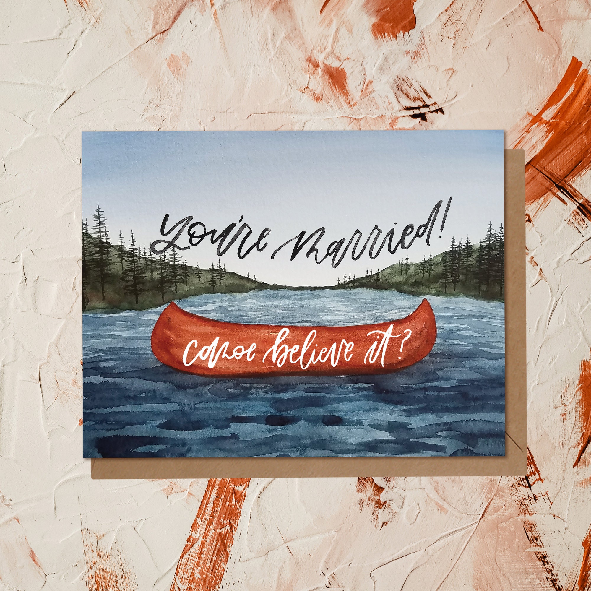 Funny Watercolor Canoe Wedding Card | Outdoors Adventure Gift - Etsy