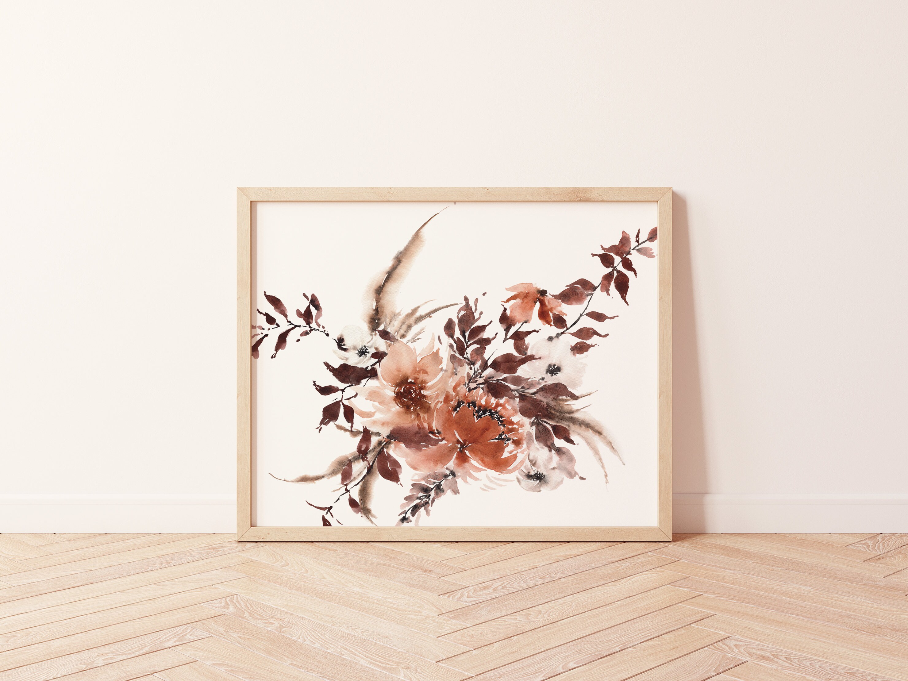 Boho Wall Decor Large Watercolor Print Dried Floral Rust - Etsy