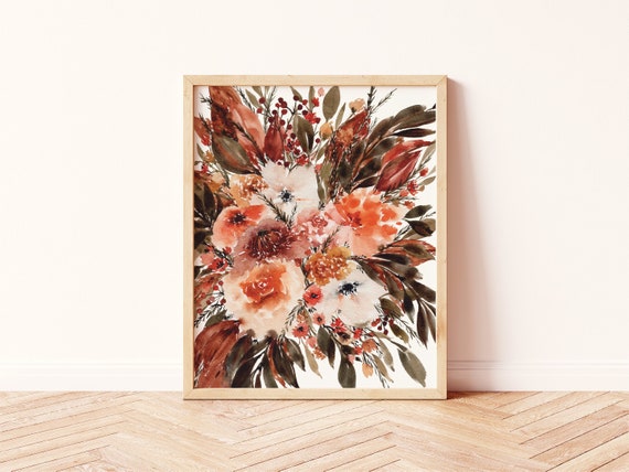 Boho Wall Decor Fall Art Watercolor Bohemian Wildflower - Etsy