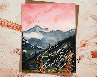 Watercolor Mountain Landscape Birthday Greeting Card | Etsy
