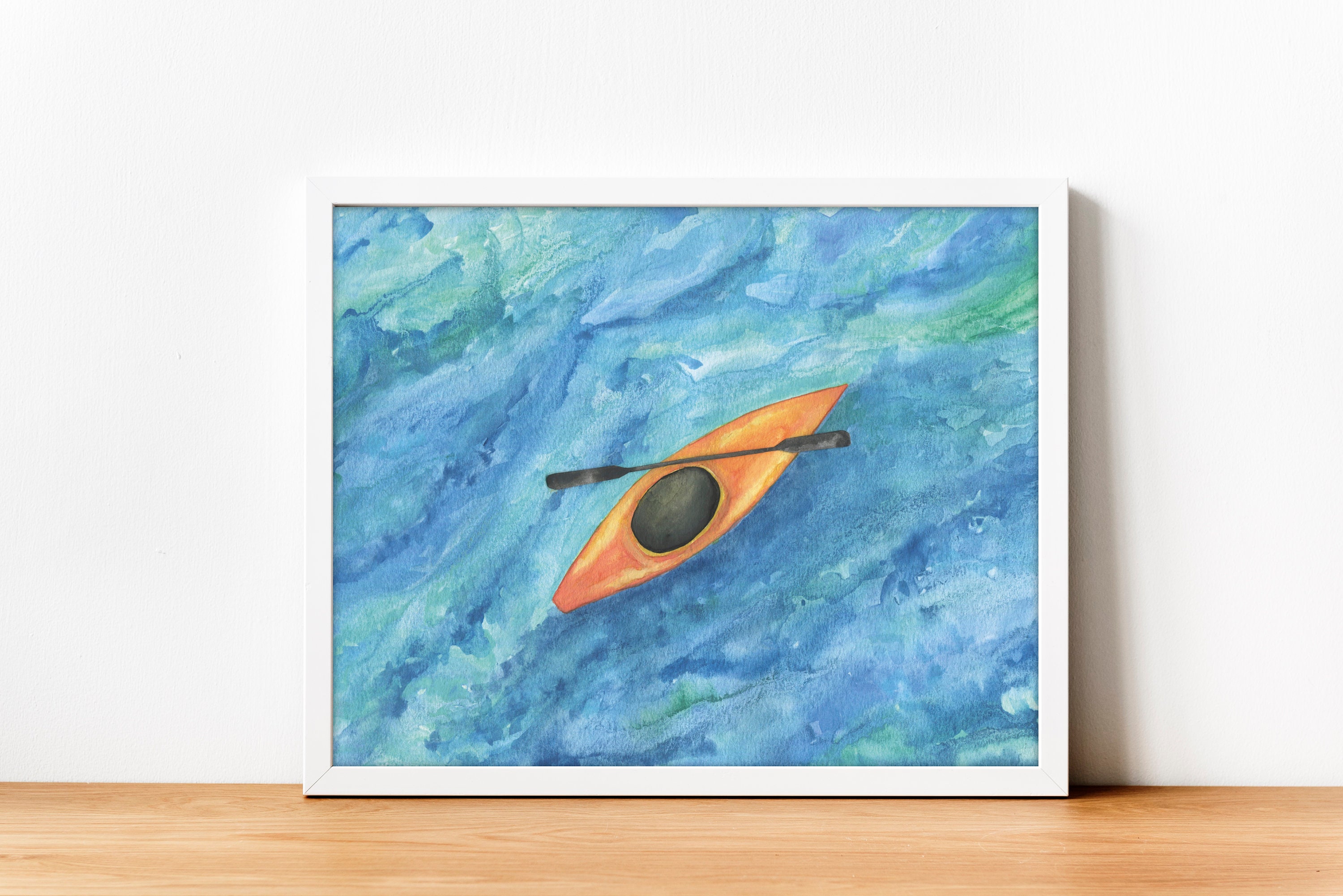 Kayak Watercolor Print, Blue and Yellow Kayak Print, Nature Lover Gift ...