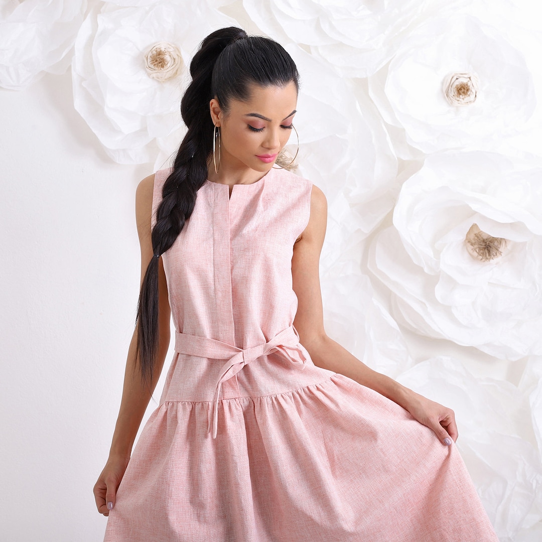 Pink Linen Midi Dress: Sleeveless Spring Summer Dress - Etsy