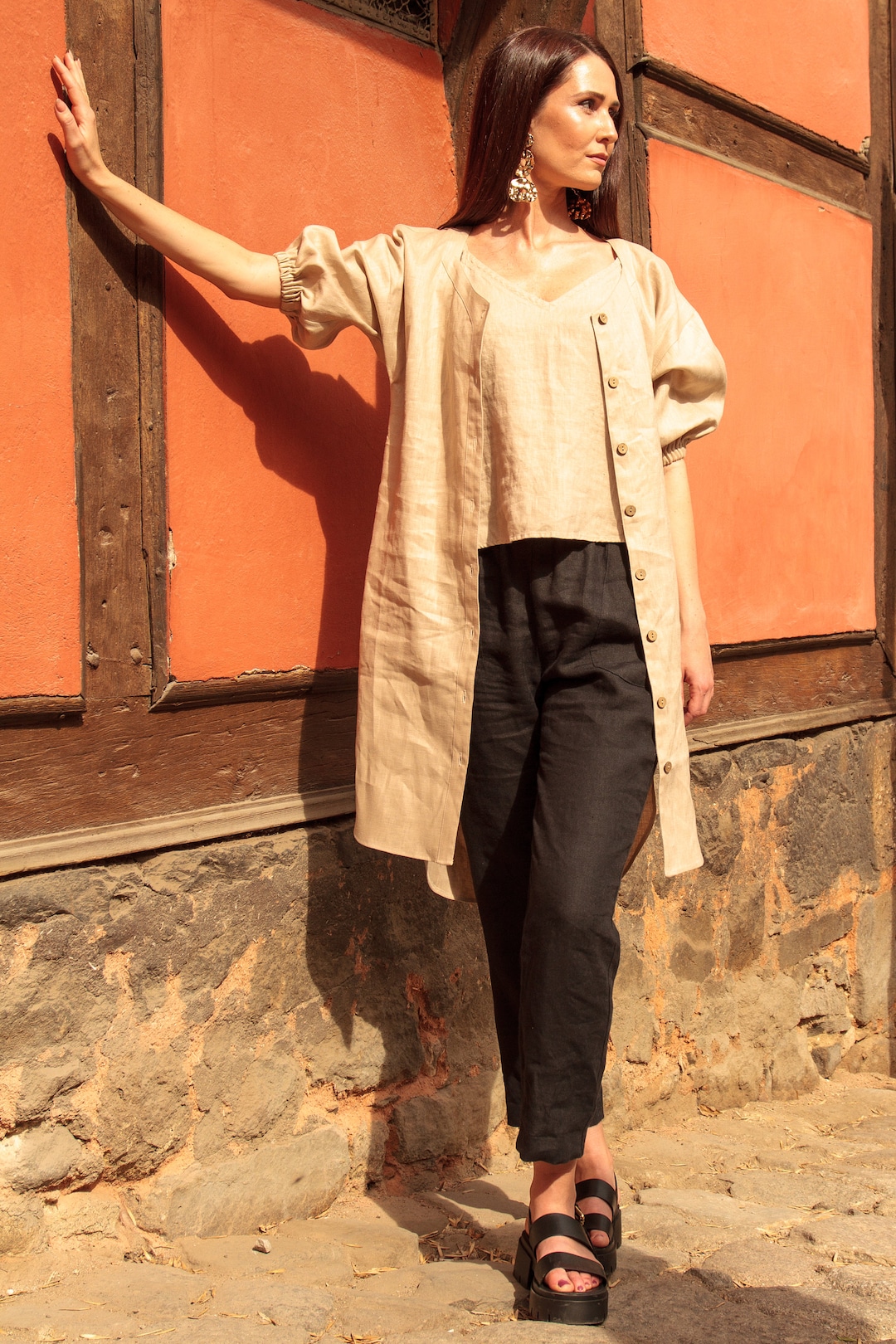 Summer Linen SET, Long Linen Shirt and Loose Linen Pants Set, Plus Size ...