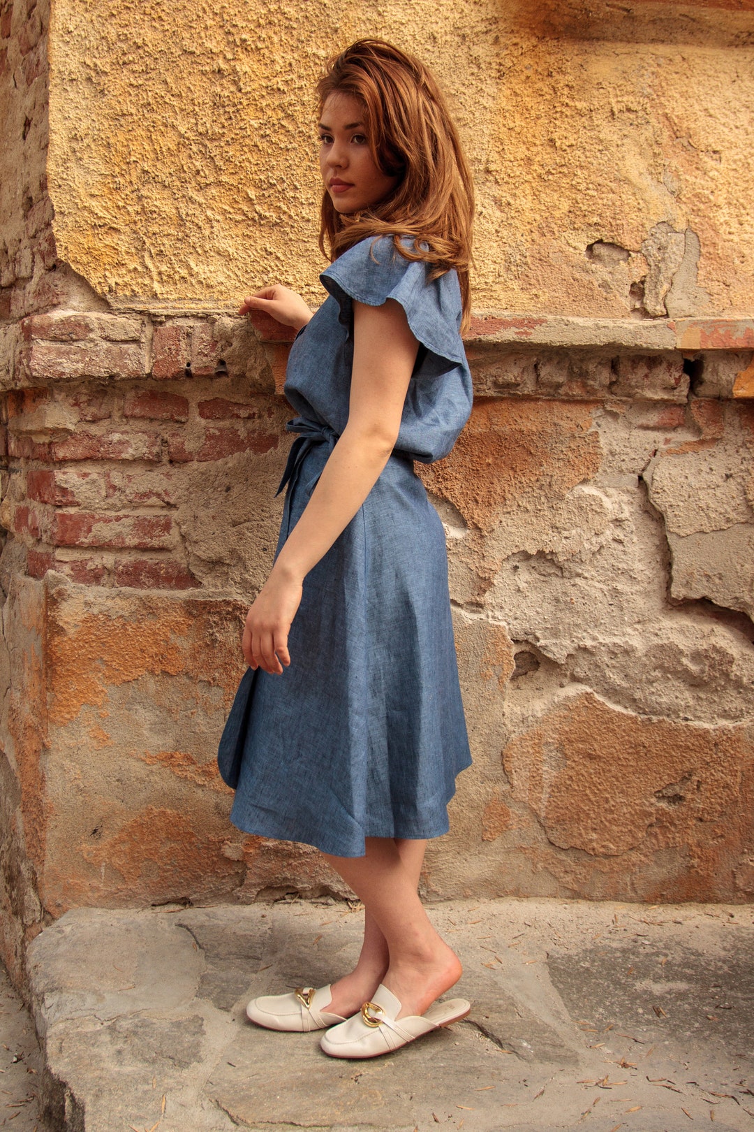 Denim Linen Set of Linen Skirt and Linen Top for Women ~ Linen Clothing ...