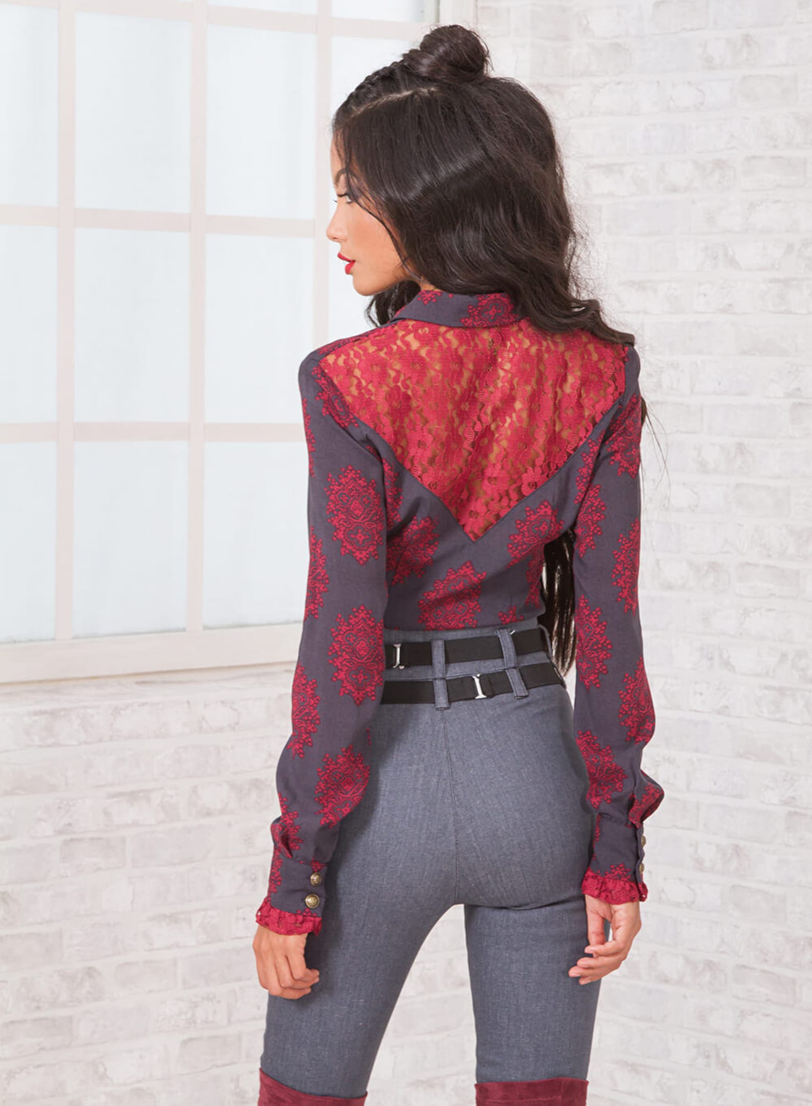 Lace Shirt Sheer Back Top Red Lace Shirt With Artistic Back - Etsy