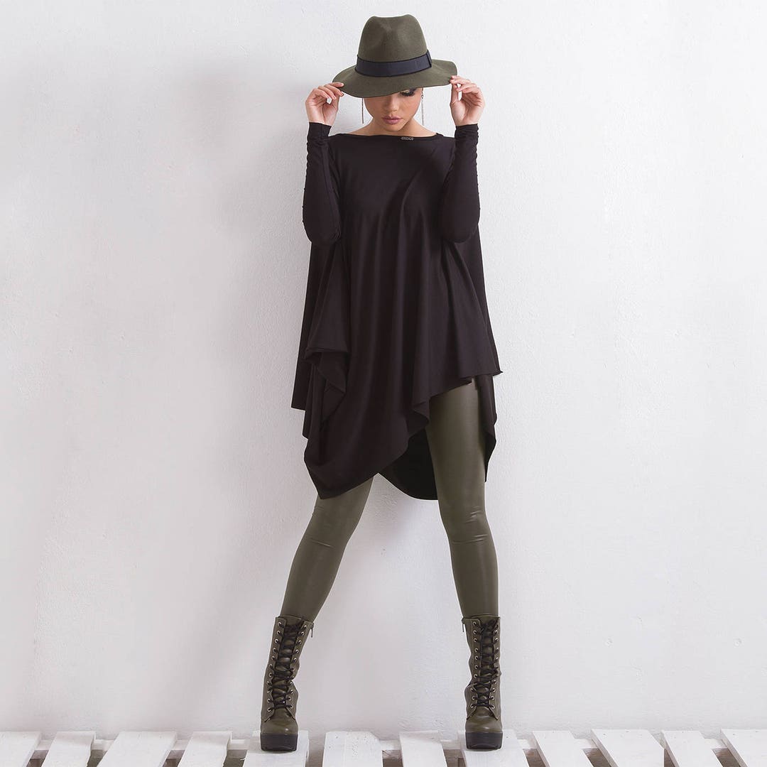 Tunic Tops for Women, Asymmetric Tunic, Plus Size Clothing, Black Tunic ...