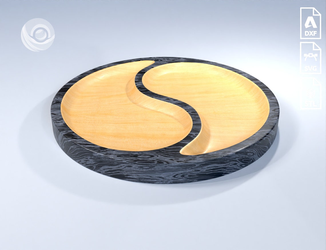 Yin Yang Wooden Bowl for Cnc Router Serving Plate STL DXF - Etsy