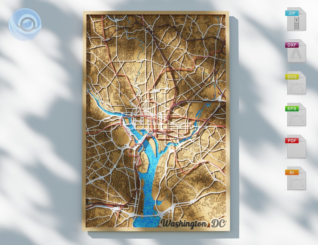 Washington DC Multylayer Map SVG, PDF, Eps, Ai Dxf Files for Laser ...