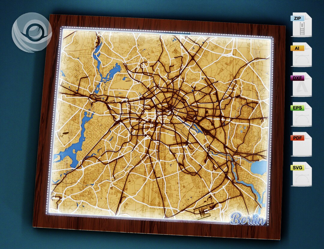 Berlin Multylayer Map SVG, PDF, Eps, Ai Dxf Files for Laser Engraving ...