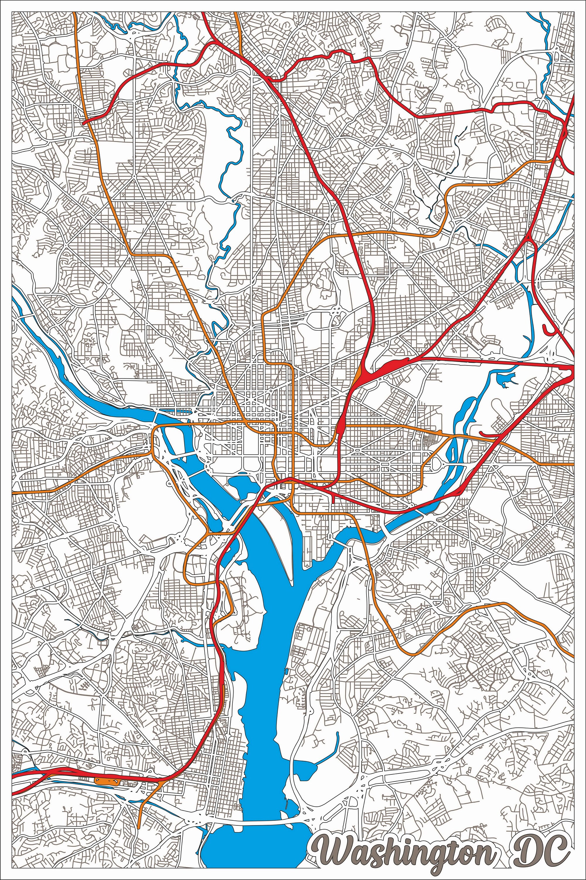 Washington DC Multylayer Map SVG, PDF, Eps, Ai Dxf Files for Laser ...
