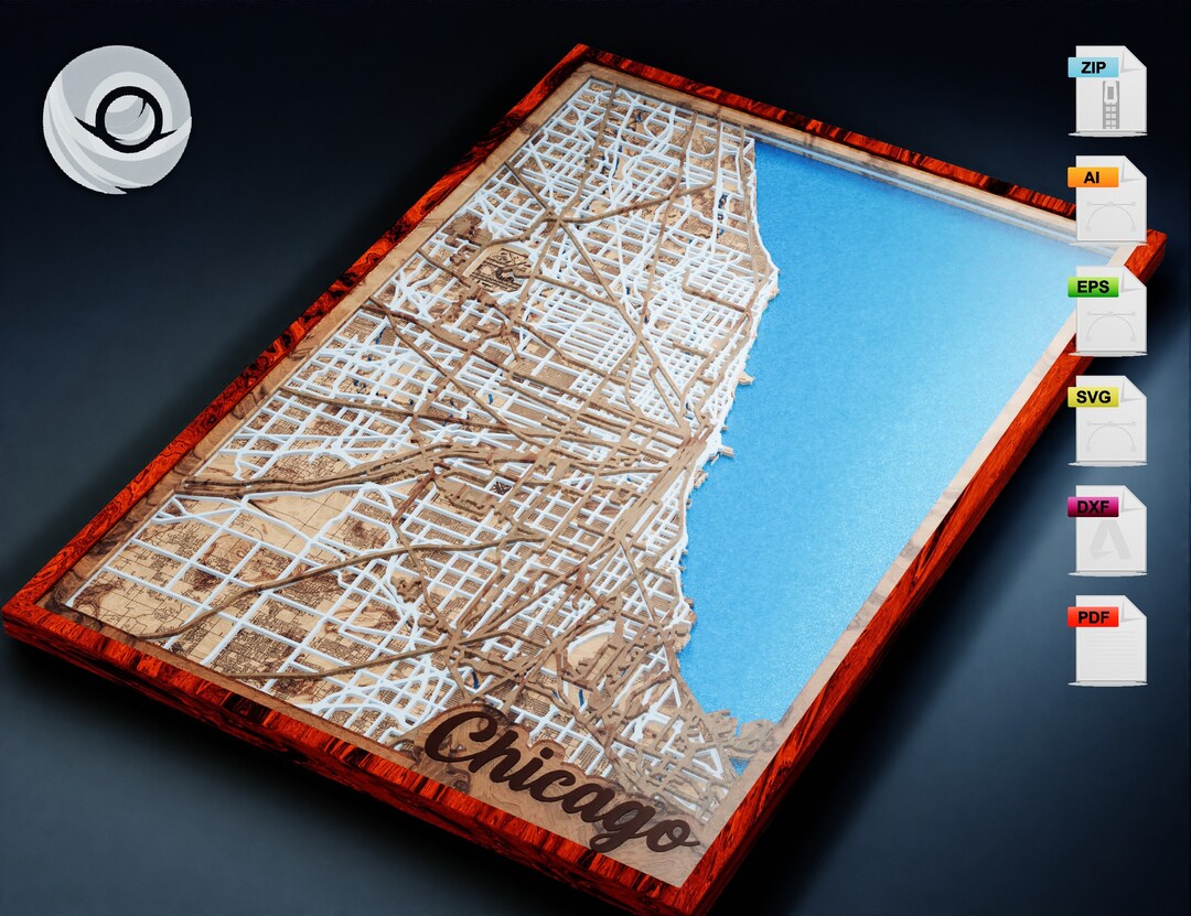 Multilayered Road Map of Chicago Aniversary Gift for Him Home Decor ...