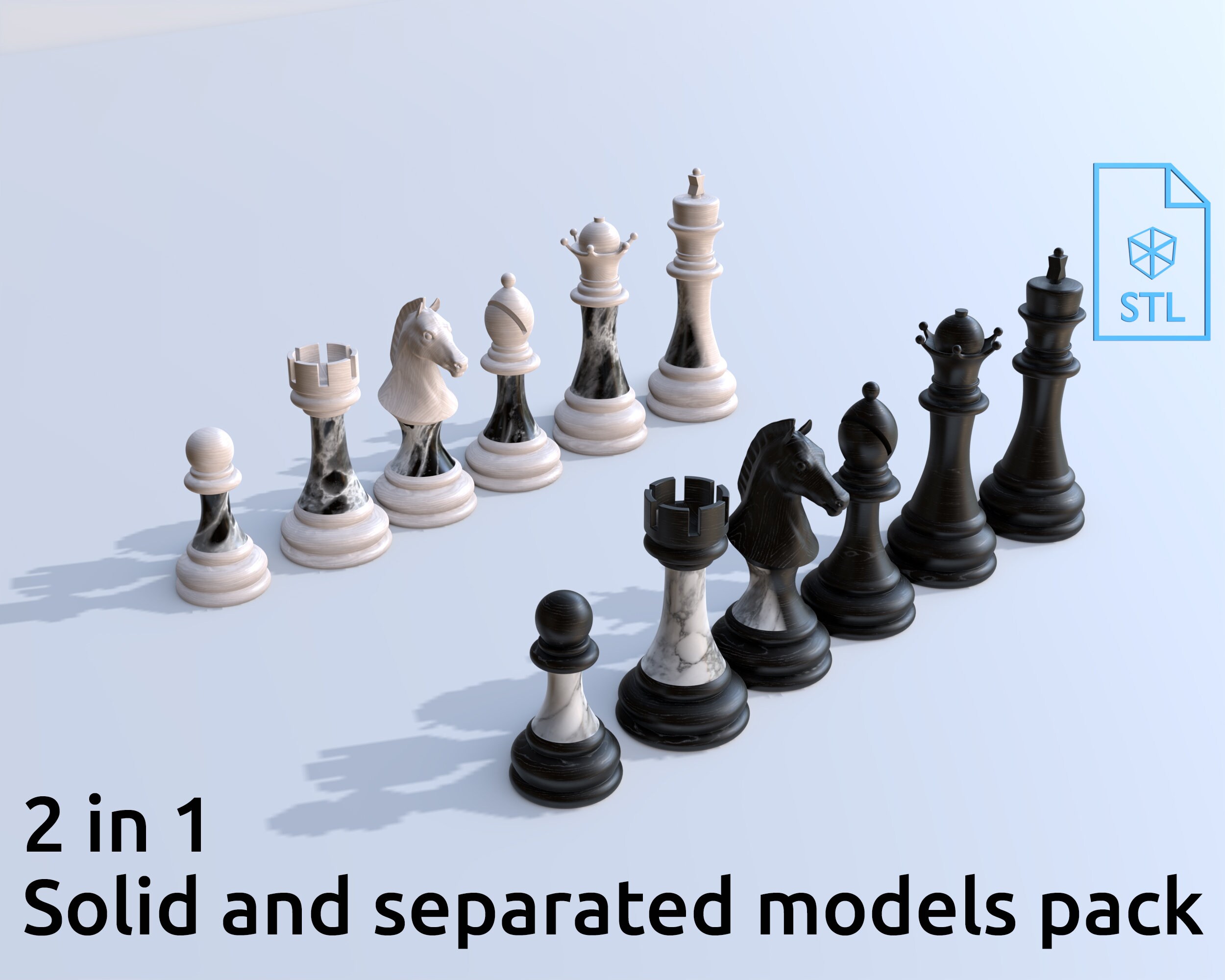 Luxury Wooden Chess Set With Board 6pcs for CNC Router 3D - Etsy