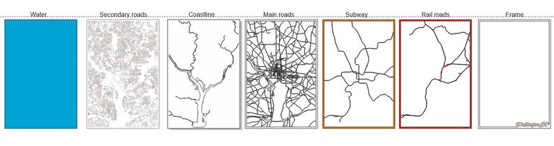 Washington DC Multylayer Map SVG, PDF, Eps, Ai Dxf Files for Laser ...