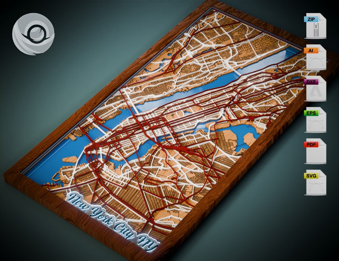 New York City NY Multylayer Map SVG, PDF, Eps, Ai Dxf Files for Laser ...