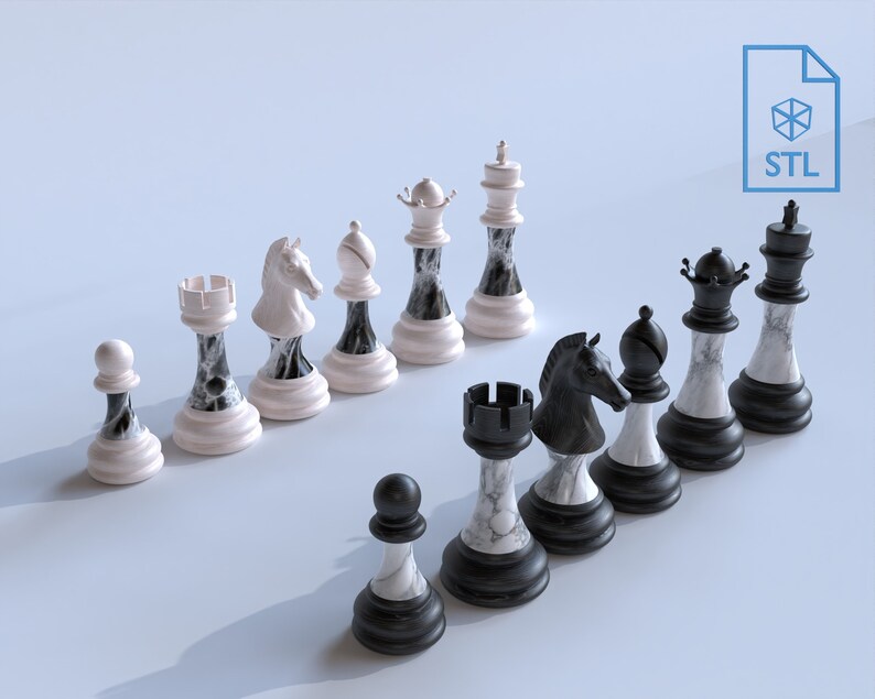 Luxury Wooden Chess Set With Board 6pcs for CNC Router 3D - Etsy