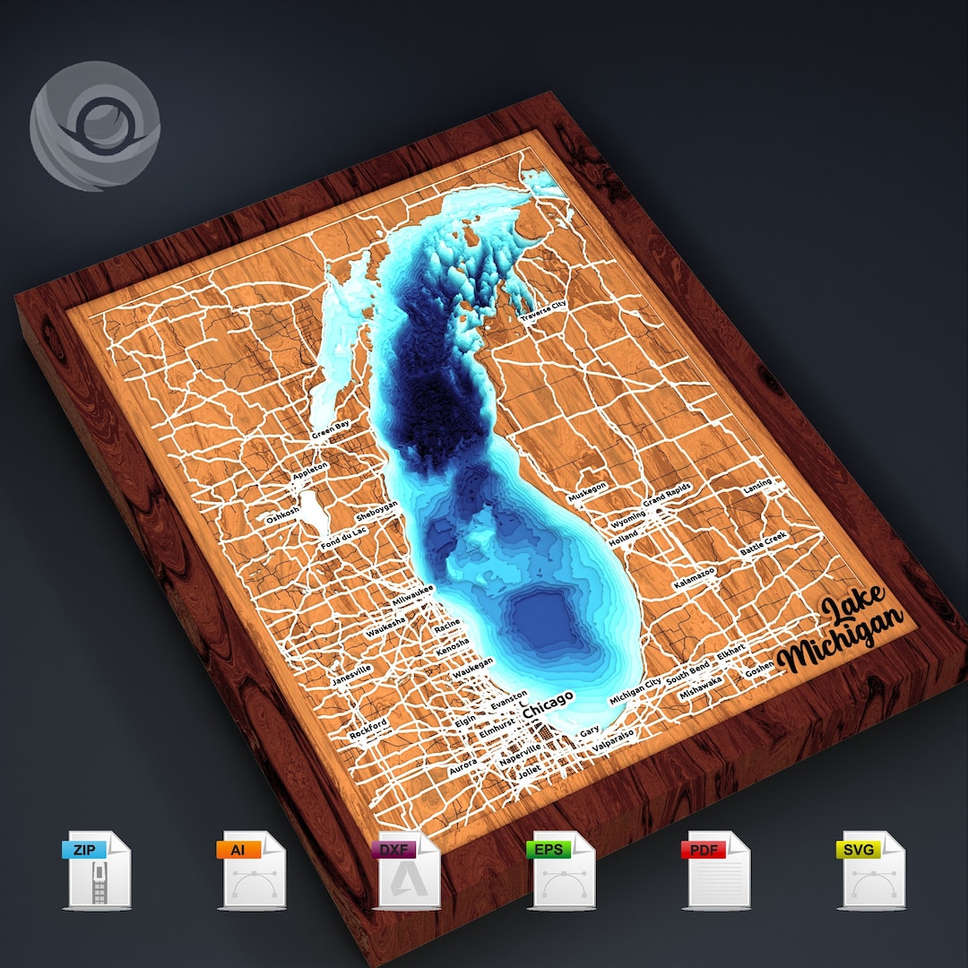 DIY Lake Michigan Multilayer Bathymetric Map Aniversary Gift for Him ...