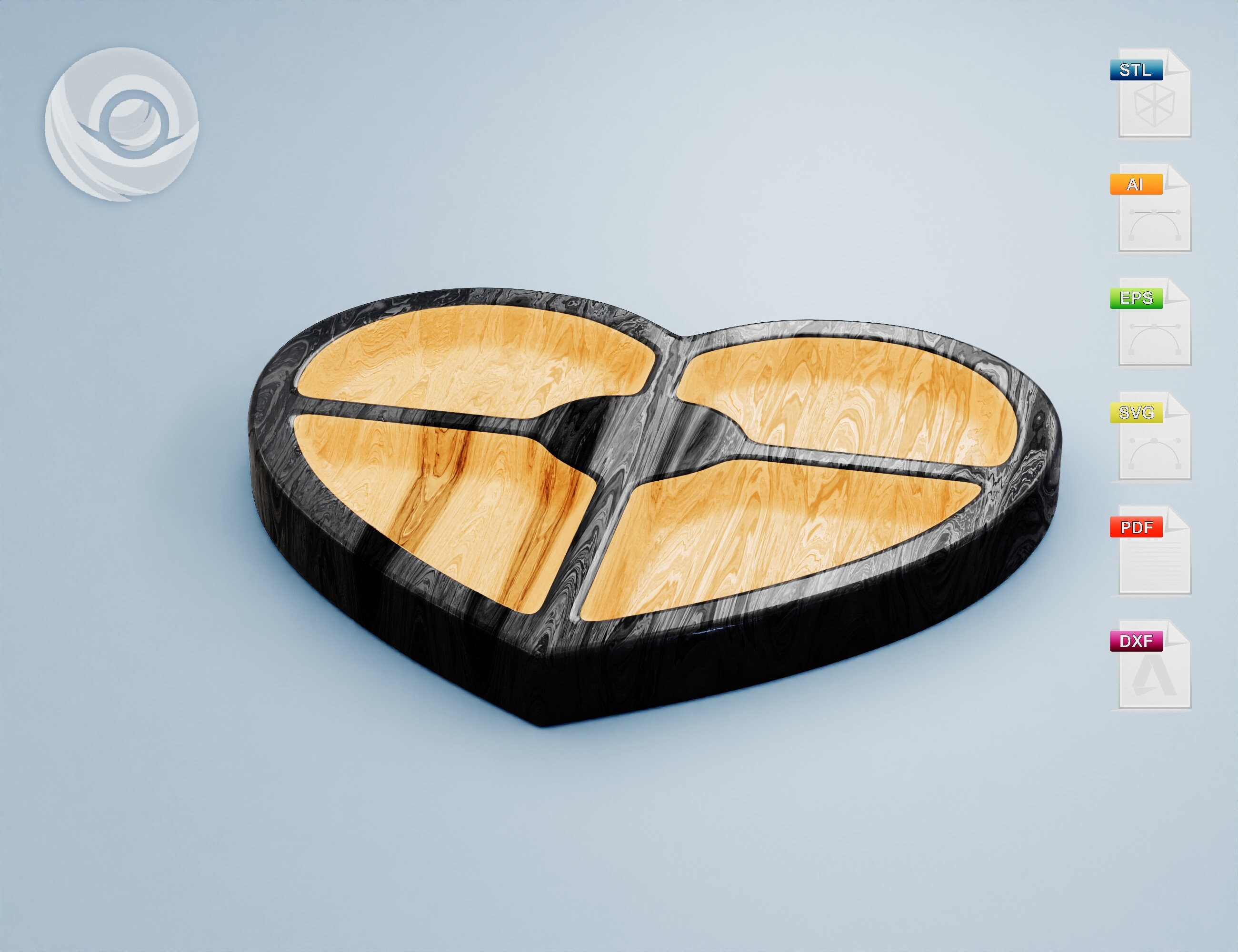 STL, DXF, SVG Files Heart Tray for Cnc Router, Salad Platter, Serving ...