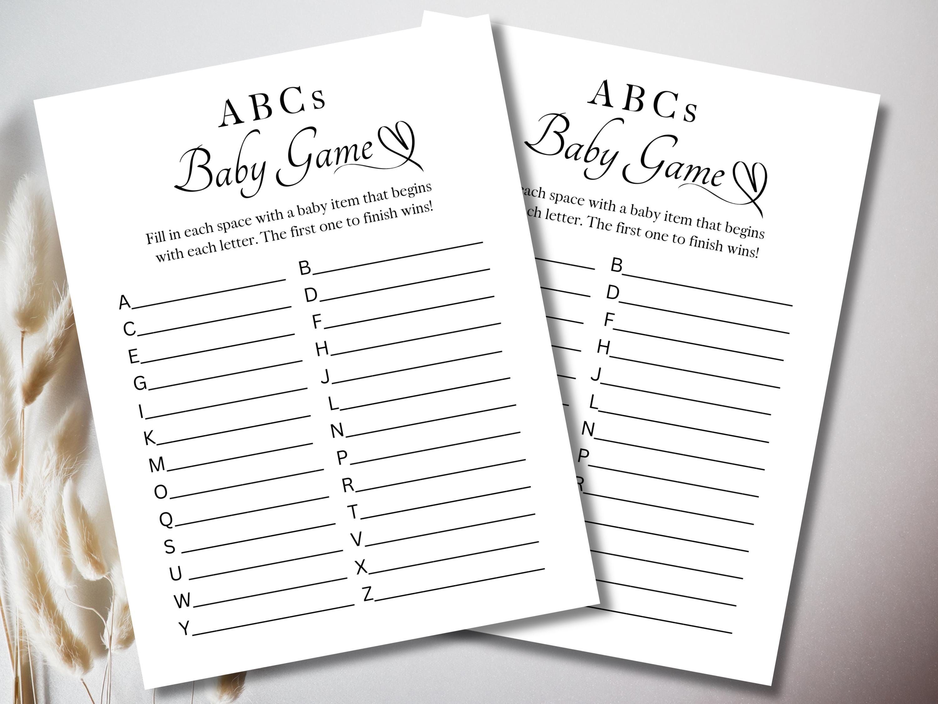 ABC Baby Shower Game Baby Shower Alphabet Game Printable Instant ...