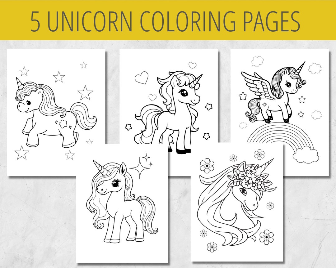 Unicorn Coloring Pages for Kids, Preschoolers, Toddlers, 5 Printable ...