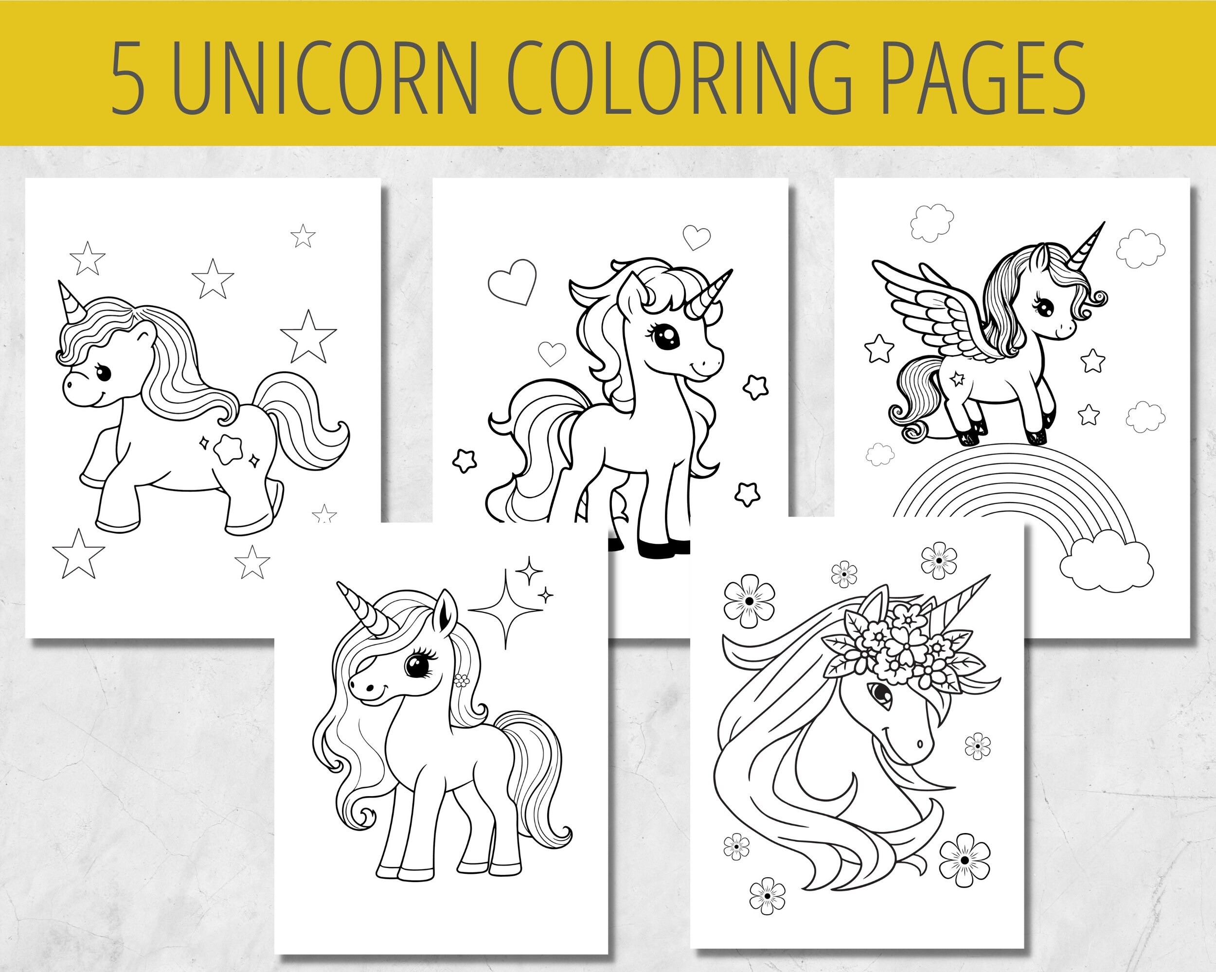 Unicorn Coloring Pages for Kids, Preschoolers, Toddlers, 5 Printable ...