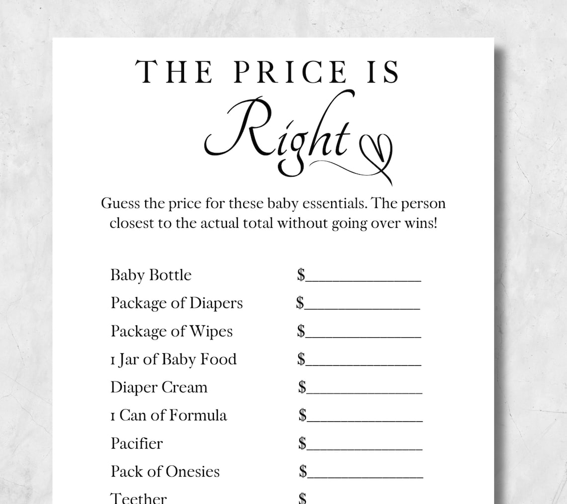 The Price is Right Baby Shower Game | Printable Baby Shower Game | Fun ...