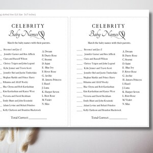 Celebrity Baby Names Game: Minimalist Baby Shower (instant Download) - Etsy