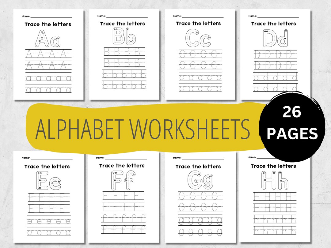 26 Alphabet Worksheets, Upper & Lowercase, Letter Tracing, Preschool ...