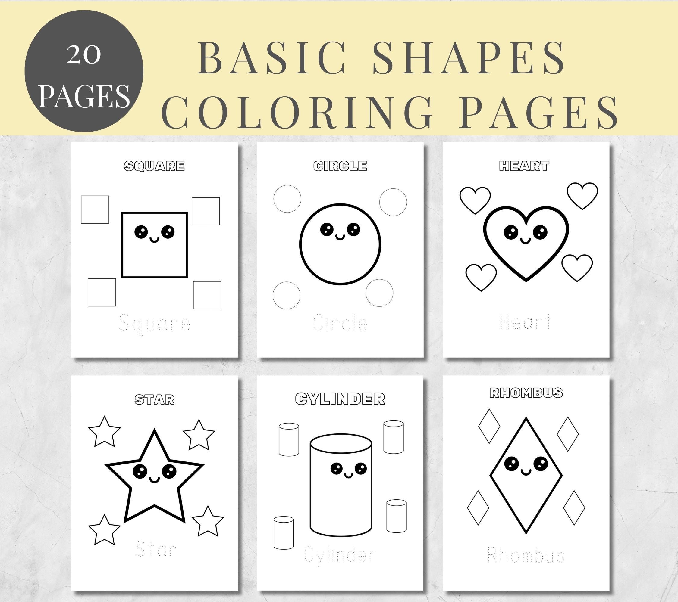 Basic Shapes Coloring Pages for Kids, Preschoolers, Toddlers, 20 ...