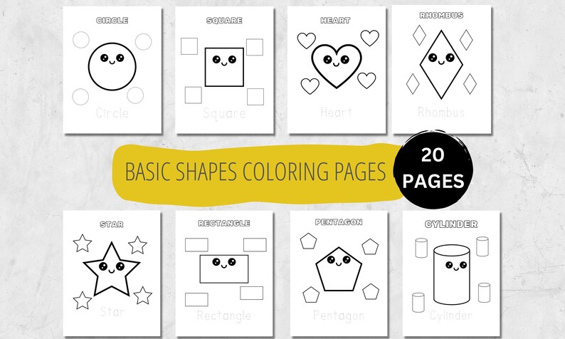 Basic Shapes Coloring Pages for Kids, Preschoolers, Toddlers, 20 ...