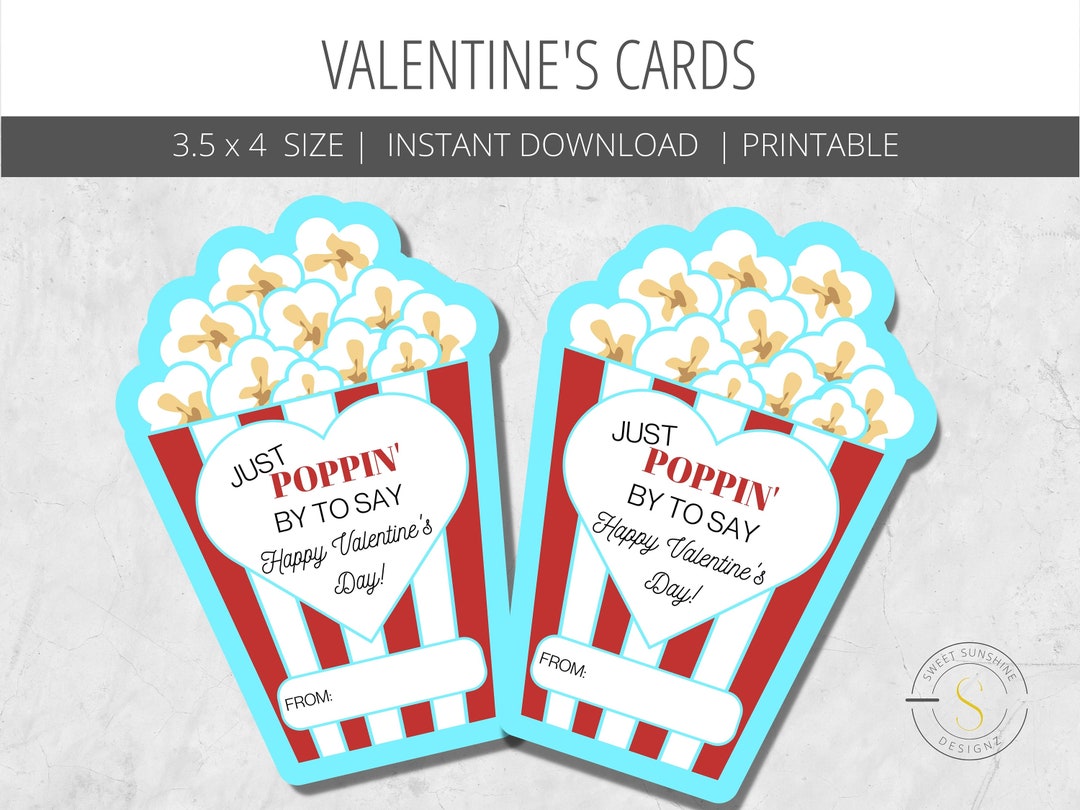 Valentines Day Popcorn Tags Printable Kids Valentine Cards - Etsy