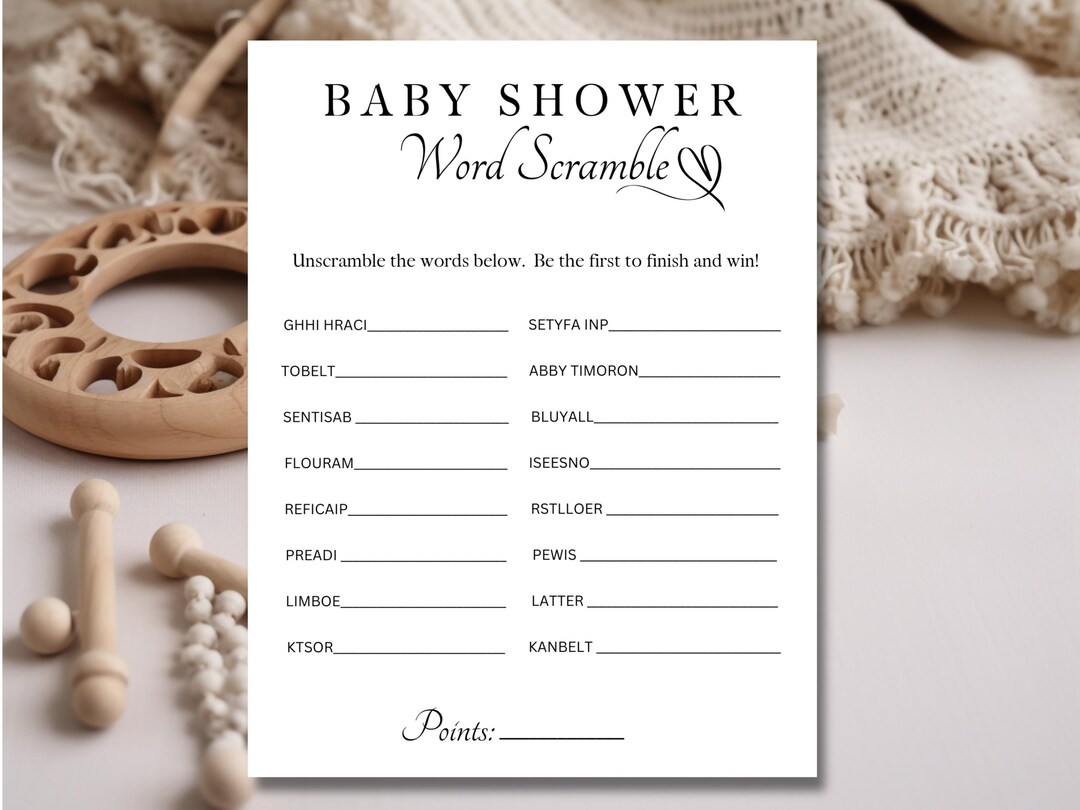 Baby Shower Word Scramble Game With Answer Key, Minimalist Baby Word ...