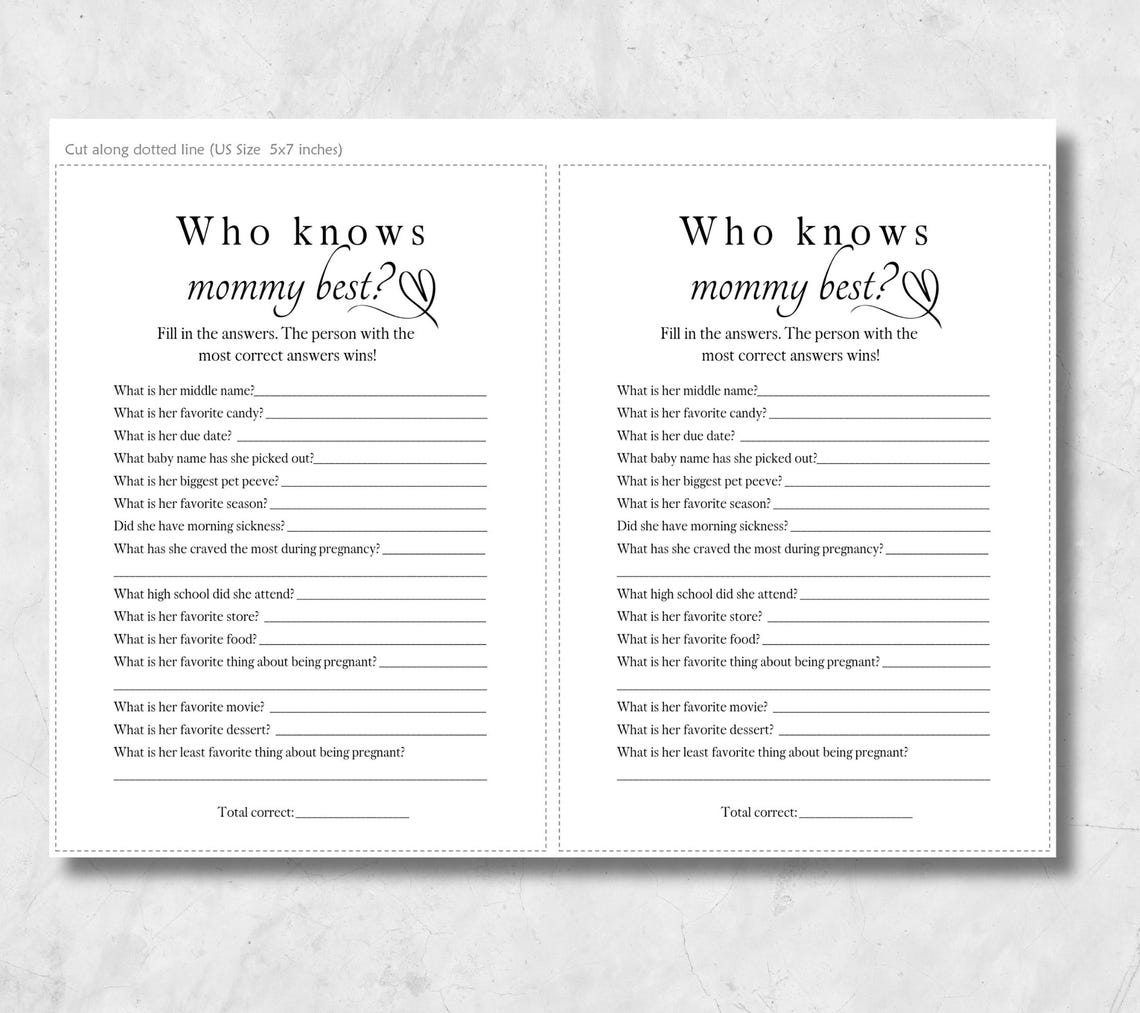 Who Knows Mommy Best Baby Shower Game | Printable & Instant Download ...