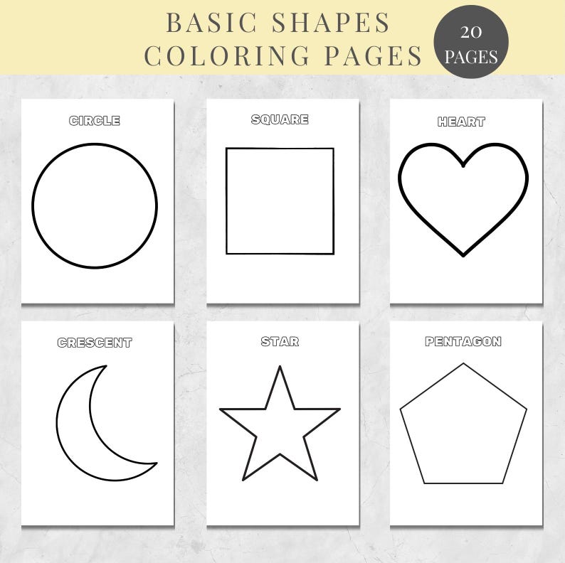 Basic Shapes Coloring Pages: 20 Printable Pages (PDF Pattern) - Etsy