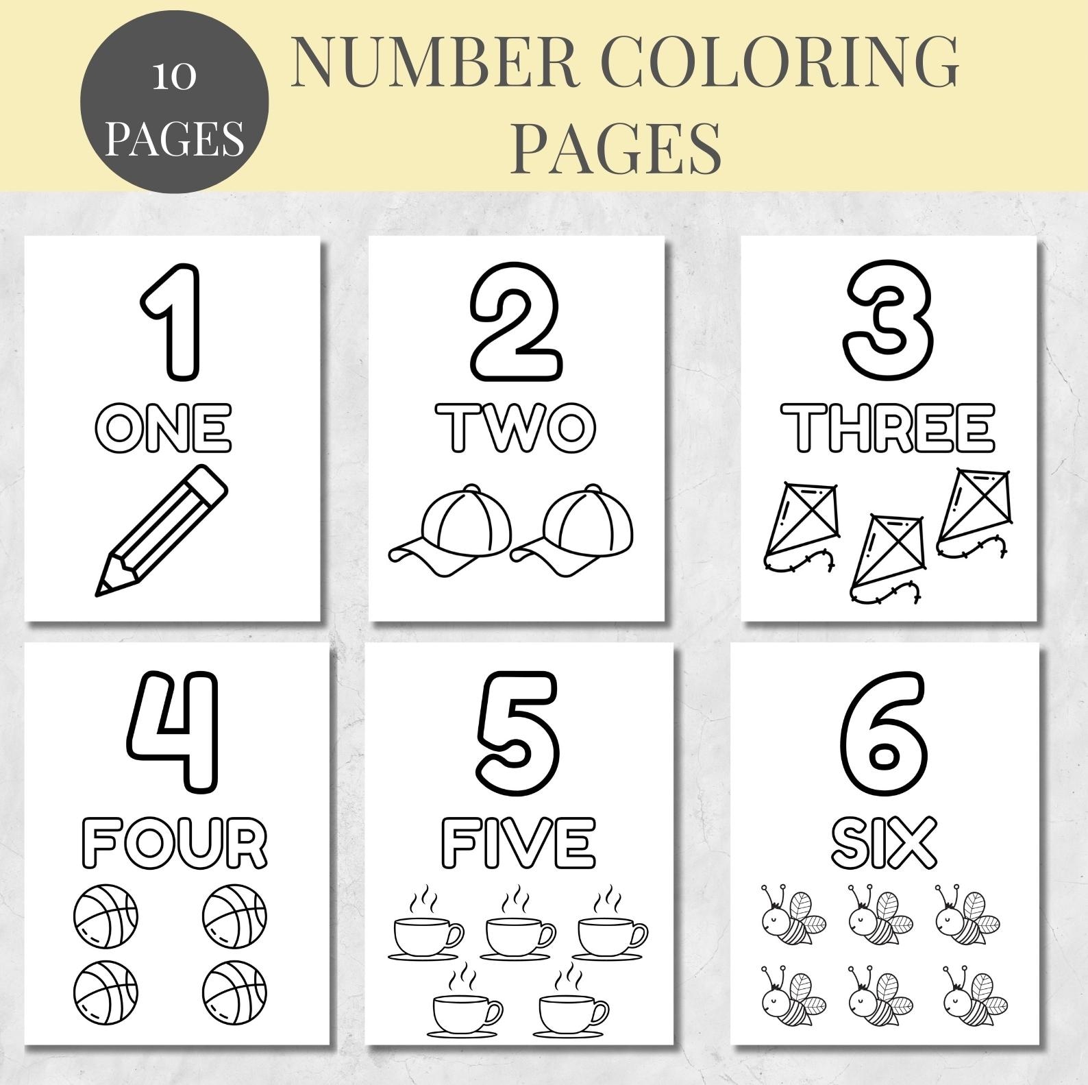 Number Coloring Pages (1-10) Printable Preschool, Kindergarten ...