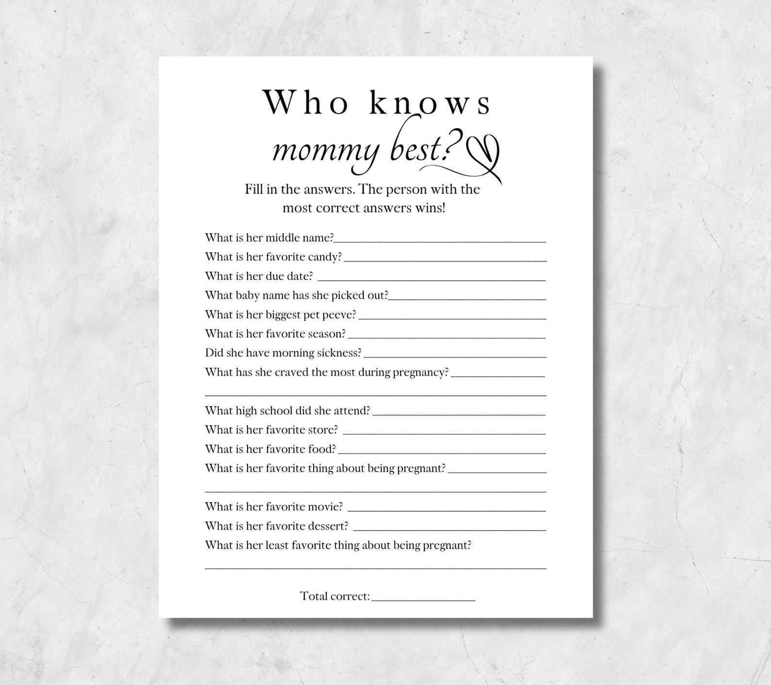 Who Knows Mommy Best Baby Shower Game | Printable & Instant Download ...