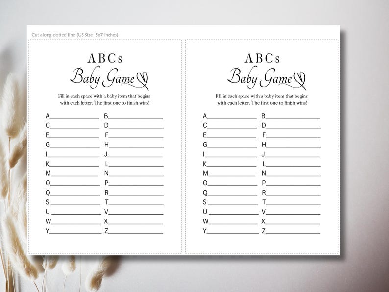 ABC Baby Shower Game Baby Shower Alphabet Game Printable Instant ...