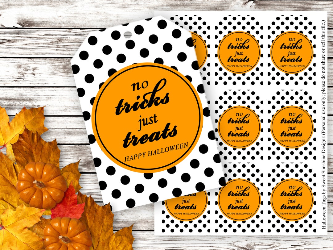 No Trick Just Treats Printable Tags, Trick or Treat Tags, Halloween ...
