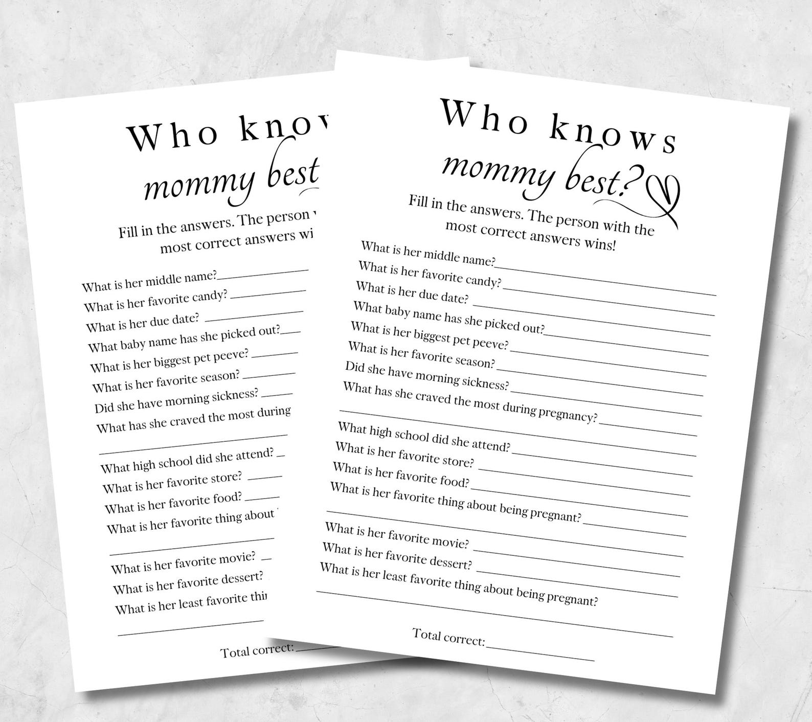 Who Knows Mommy Best Baby Shower Game | Printable & Instant Download ...
