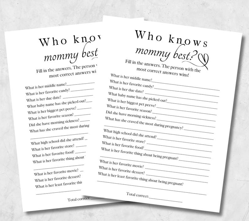 Who Knows Mommy Best Baby Shower Game | Printable & Instant Download ...