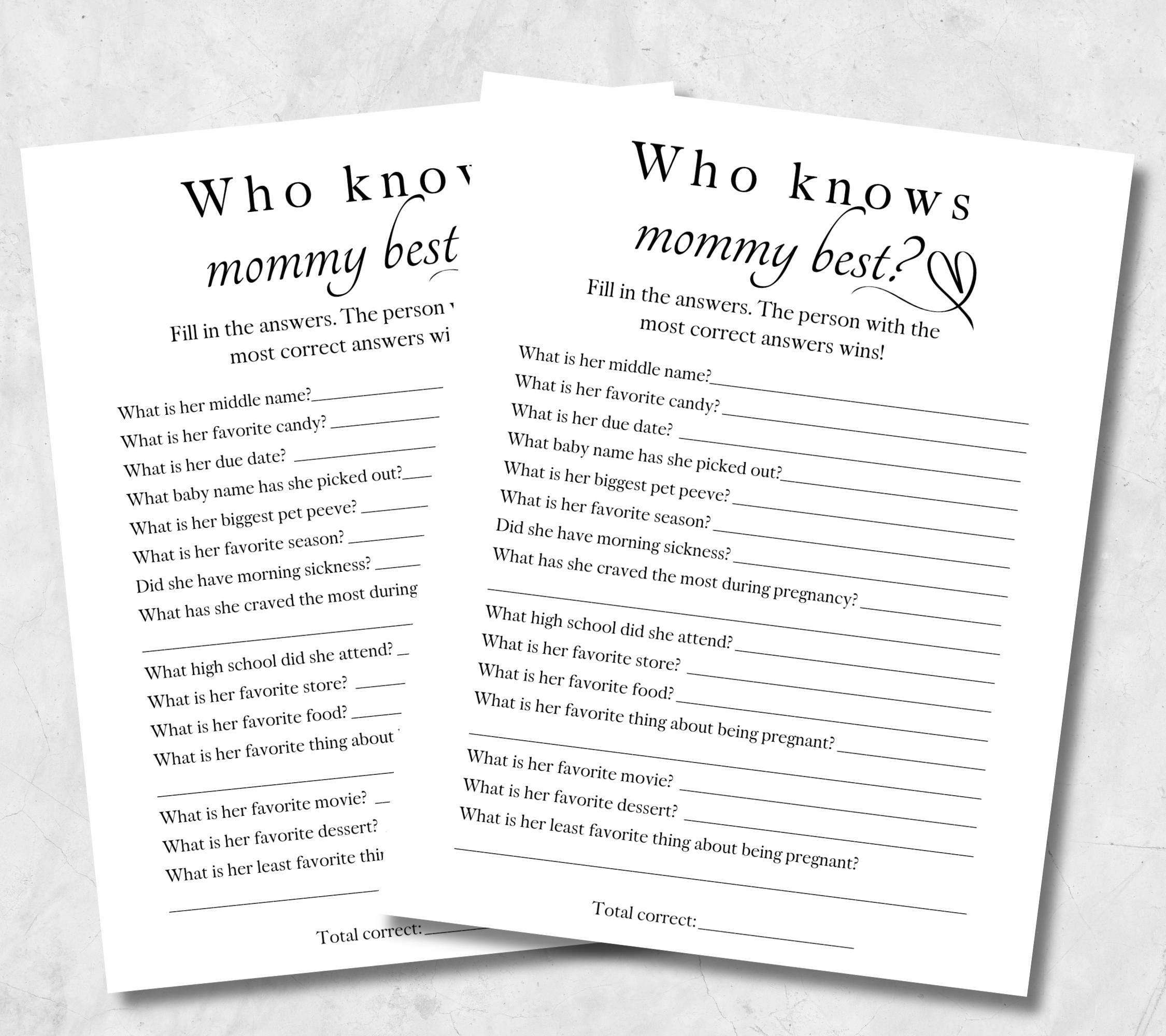 Who Knows Mommy Best Baby Shower Game | Printable & Instant Download ...