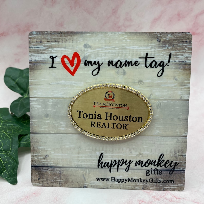 BLING RHINESTONE Gold Sparkle Name Tag With Magnet Name - Etsy