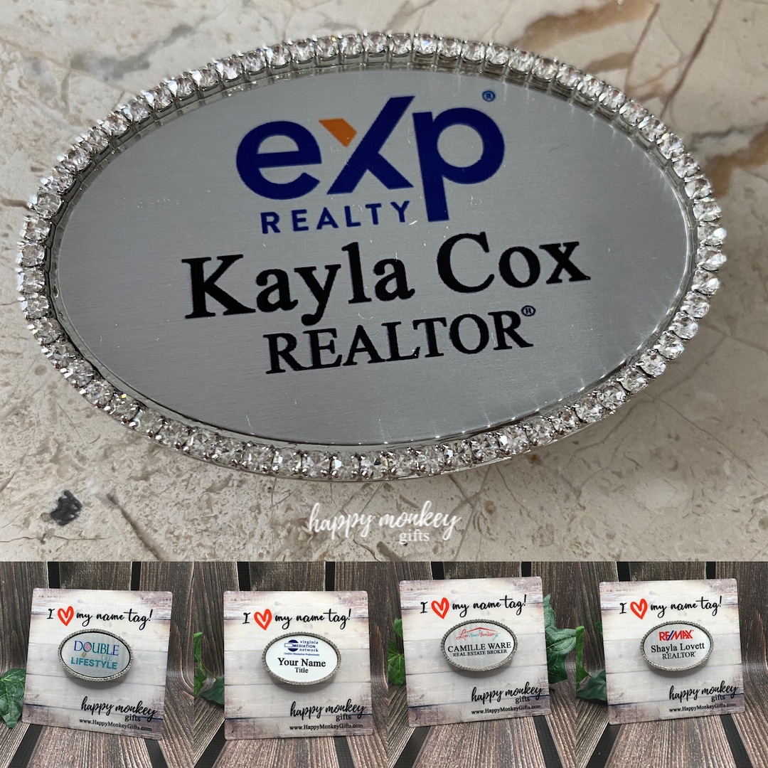 Bling Rhinestone Oval Name Tag: Silver Sparkle, Magnetic Clip - Etsy